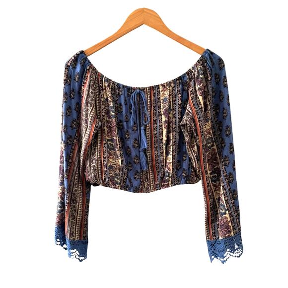 Band of Gypsies | Tops | Band Of Gypsies Top Women L Blouse Blue Floral ...